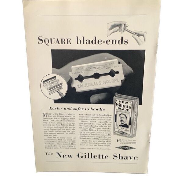 gillette | Accents | Vintage 93gillette Shave Square Blade Ends Ad ...